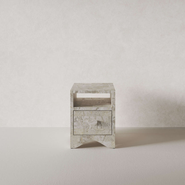 Designer Side Tables: Fossil Stone, Marble and Gmelina Wood - En Gold