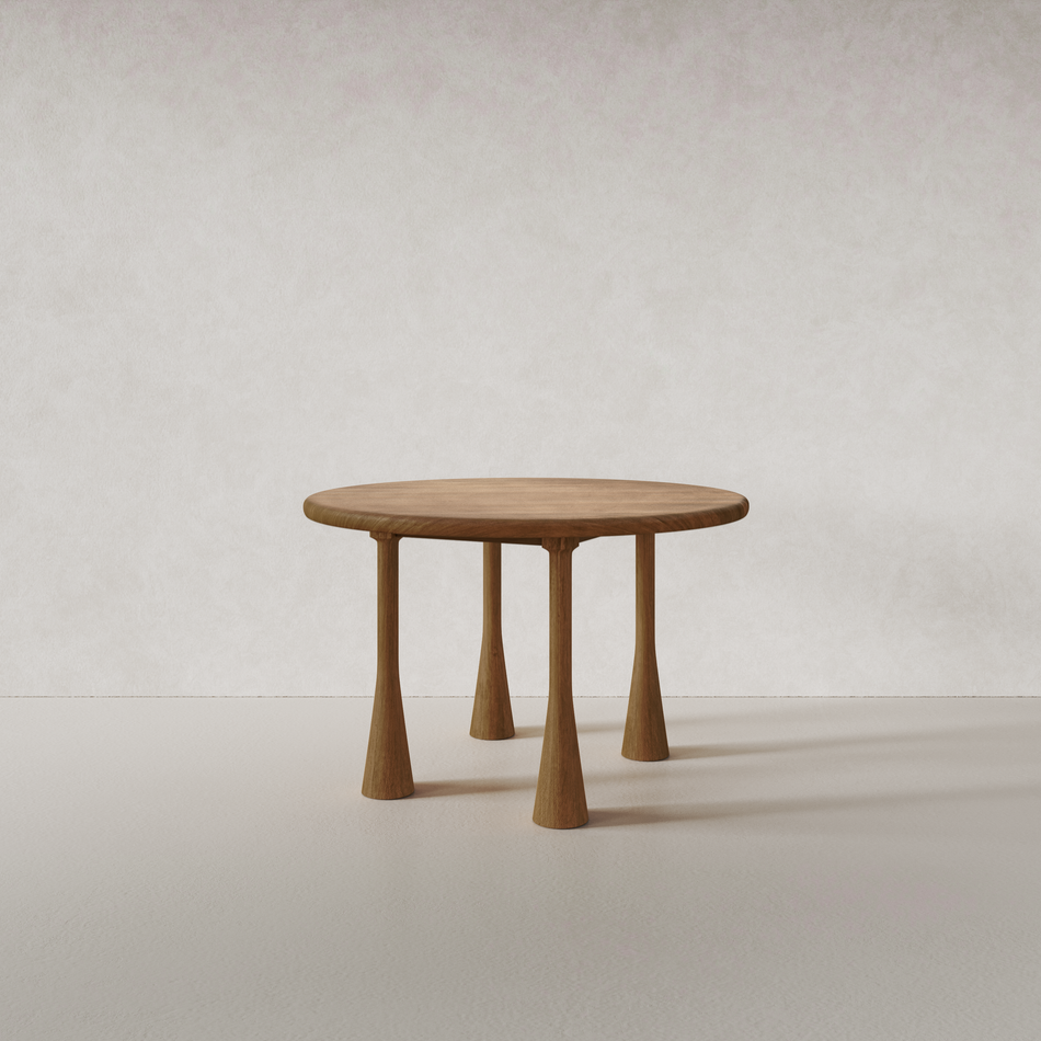 Dining Tables: Fossil Stone, Marble, Round & Gmelina Wood - En Gold