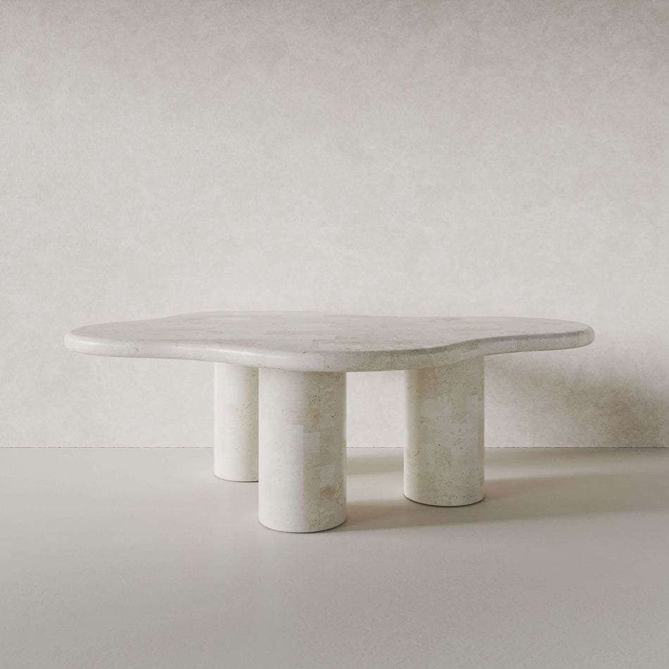 Designer Coffee Tables: Fossil Stone, Marble, Round & White - En Gold