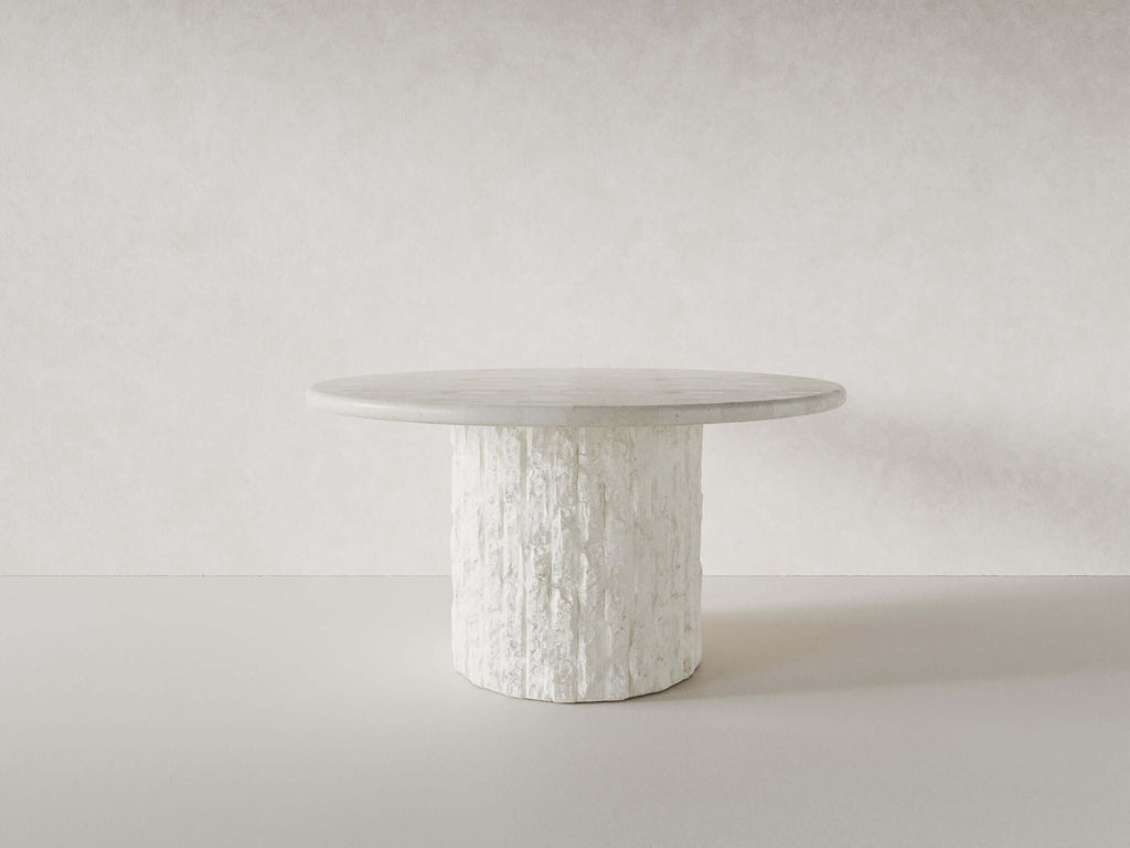 Isla Round Fossil Stone Dining Table, Natural White | En Gold